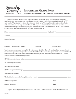 Fillable Online sussex Incomplete grade formLayout 1qxd Fax Email Print - pdfFiller