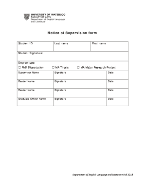 Fillable Online Notice of Supervision form - University of Waterloo Fax Email Print - pdfFiller