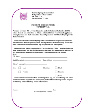 Fillable Online Criminal Record Check Form Carrizo Springs CISD Fax Fillable Online Criminal Record Check Form Carrizo Springs CISD Fax