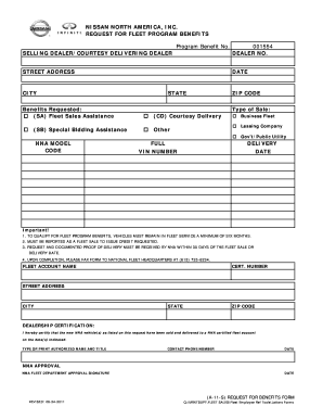 Fillable Online NNA Fleet Program Benefits Form - Nissan Commercial ...