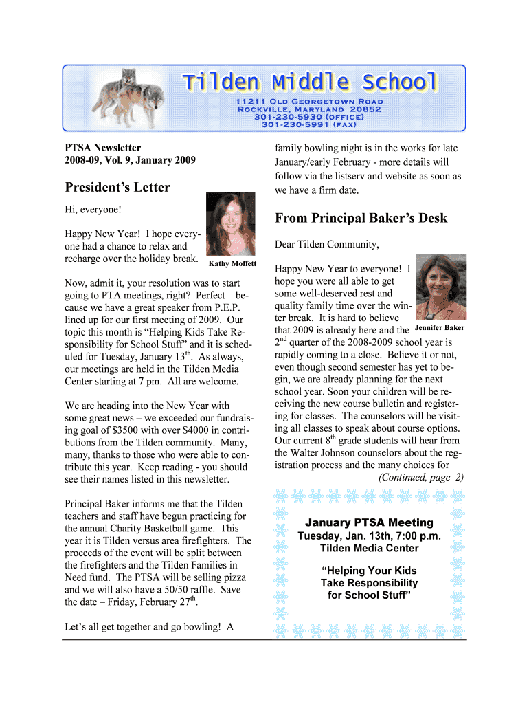 Fillable Online montgomeryschoolsmd Presidents Letter From Principal ...