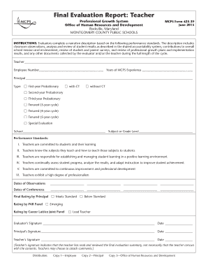 Fillable Online montgomeryschoolsmd Final Evaluation Report Teacher - Montgomery County Public ...