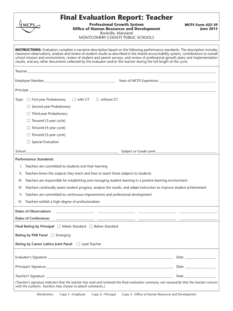 Fillable Online montgomeryschoolsmd Final Evaluation Report Teacher ...