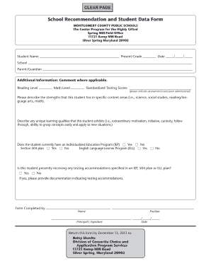 Fillable Online montgomeryschoolsmd Recommendation Forms for Non-MCPS ...