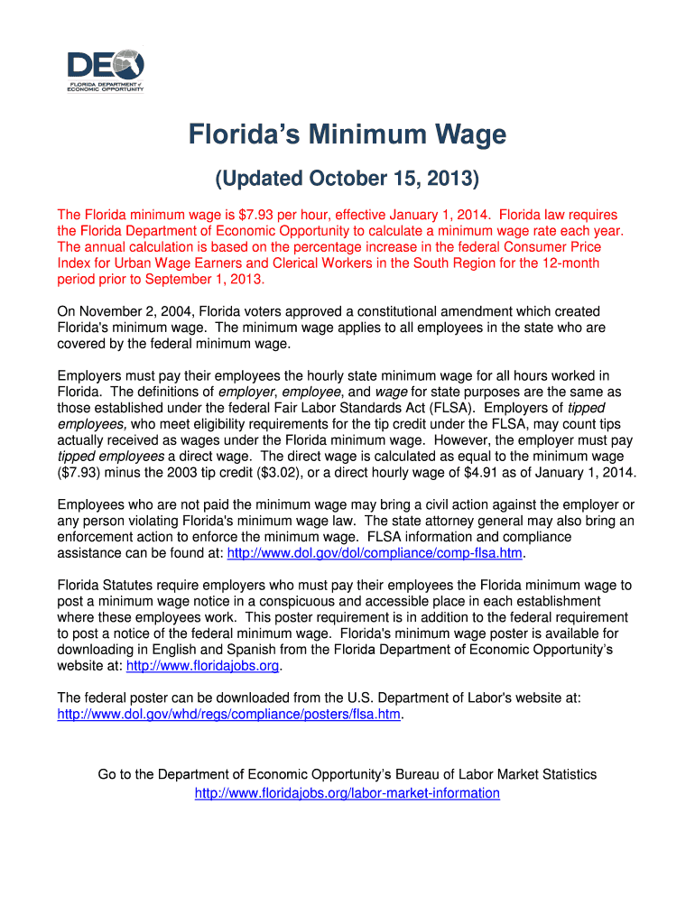 Fillable Online The Florida minimum wage is $7 Fax Email Print - pdfFiller