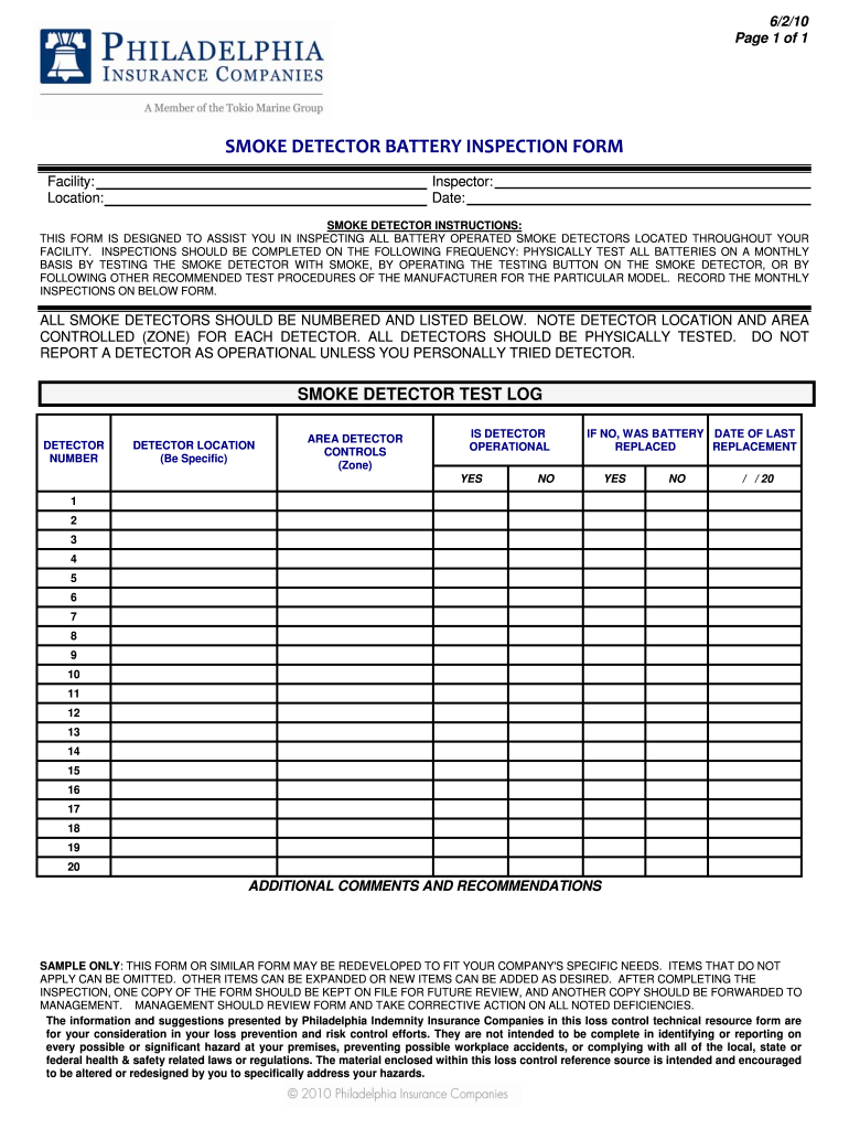 Smoke Detector Inspection Checklist Fill Out Sign Online DocHub