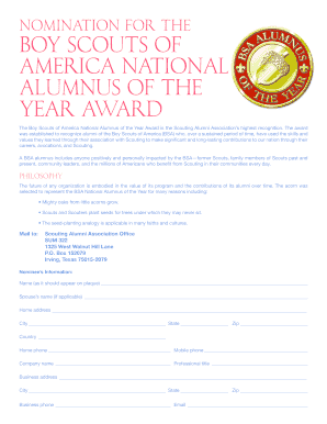 Fillable Online scouting Nomination for the Boy Scouts of America National Alumnus of Fax Email ...