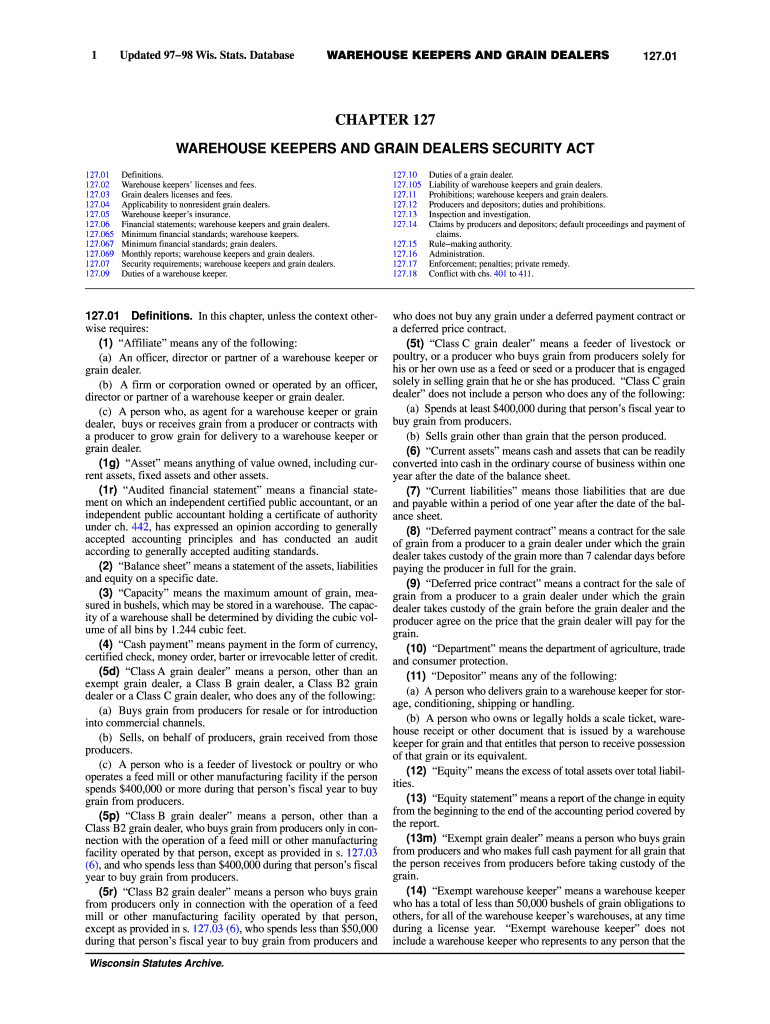 Fillable Online legis wisconsin Database WAREHOUSE KEEPERS AND GRAIN DEALERS 127 Fax Email Print ...