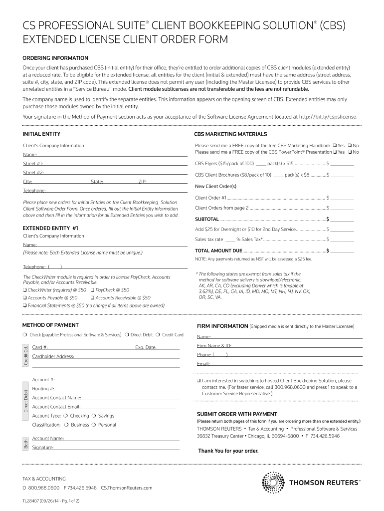 Fillable Online (cbs) extended license client order form - CS ...