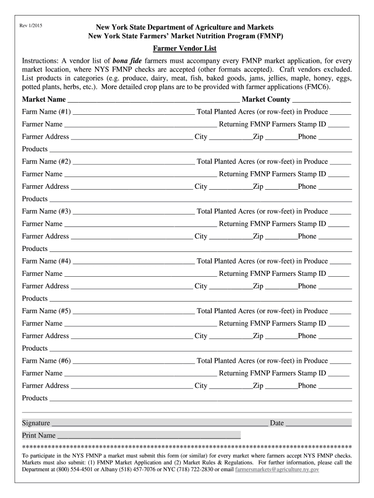 Fillable Online agriculture ny Rev 1/2015 New York State Department of ...