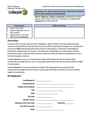 Fillable Online calrecycle ca Application for Glass Cleaning Process ...