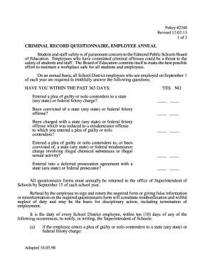 Fillable Online CRIMINAL RECORD QUESTIONNAIRE EMPLOYEE ANNUAL bb Fax ...