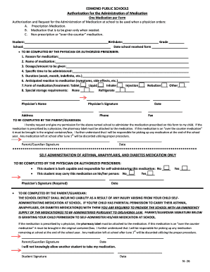 Fillable Online Authorization for Self-Administration of Medication by ...