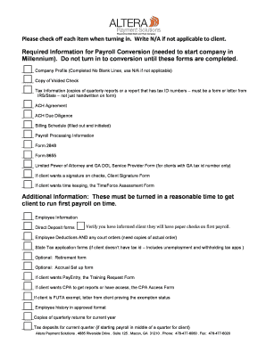Fillable Online Client Signup Package - Altera Payroll Fax Email Print - pdfFiller