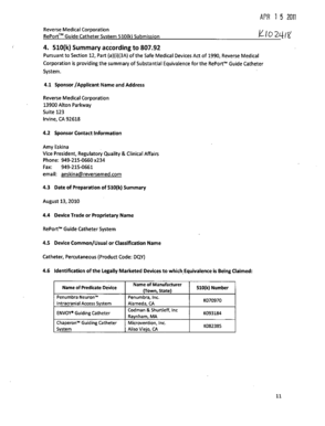 Fillable Online accessdata fda Reverse Medical corporation RePortTM Guide Catheter System ...