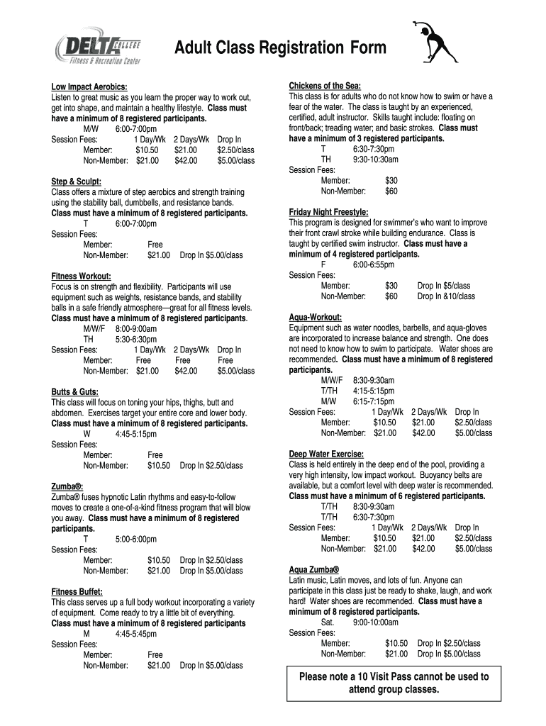 Fillable Online delta Adult Class Registration Form - Delta College - delta Fax Email Print ...