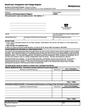 Fillable Online shb umn Minnesota Life Beneficiary Designation form ...