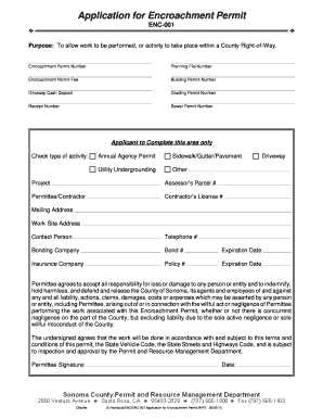 Fillable Online sonoma-county Application for Encroachment Permit ...