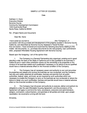Fillable Online sonoma-county SAMPLE LETTER OF COUNSEL - Sonoma County ...