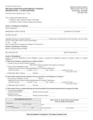 Fillable Online sonoma-county 2013-2014 Welfare Exemption Supplemental Affidavit ... - sonoma ...