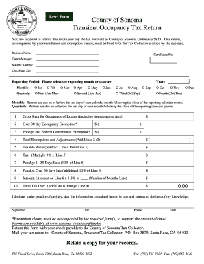 Transient Occupancy Tax Return Form - Sonoma County - Sonoma-county ...