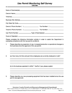 Fillable Online sonoma-county Use Permit Monitoring Self Survey ...