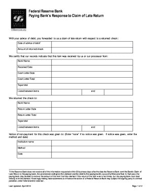 Paying Banks Response To Claim Of Late Return - Fill Online, Printable ...
