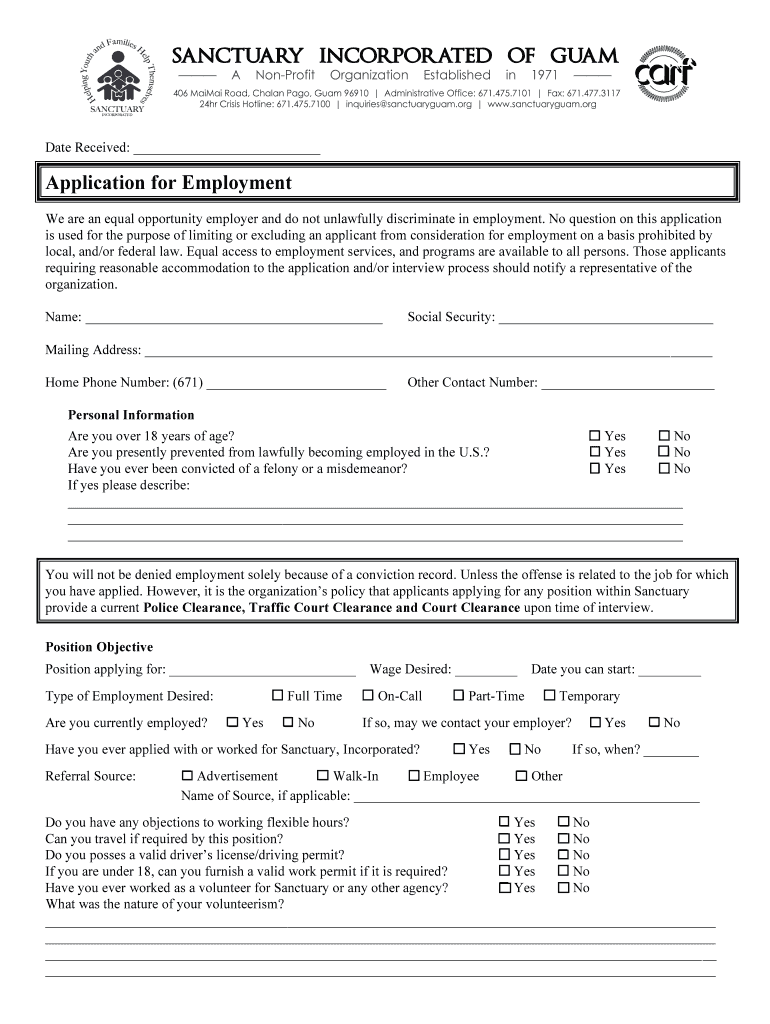 Fillable Online sanctuaryguam Download our sanctuary employment ...