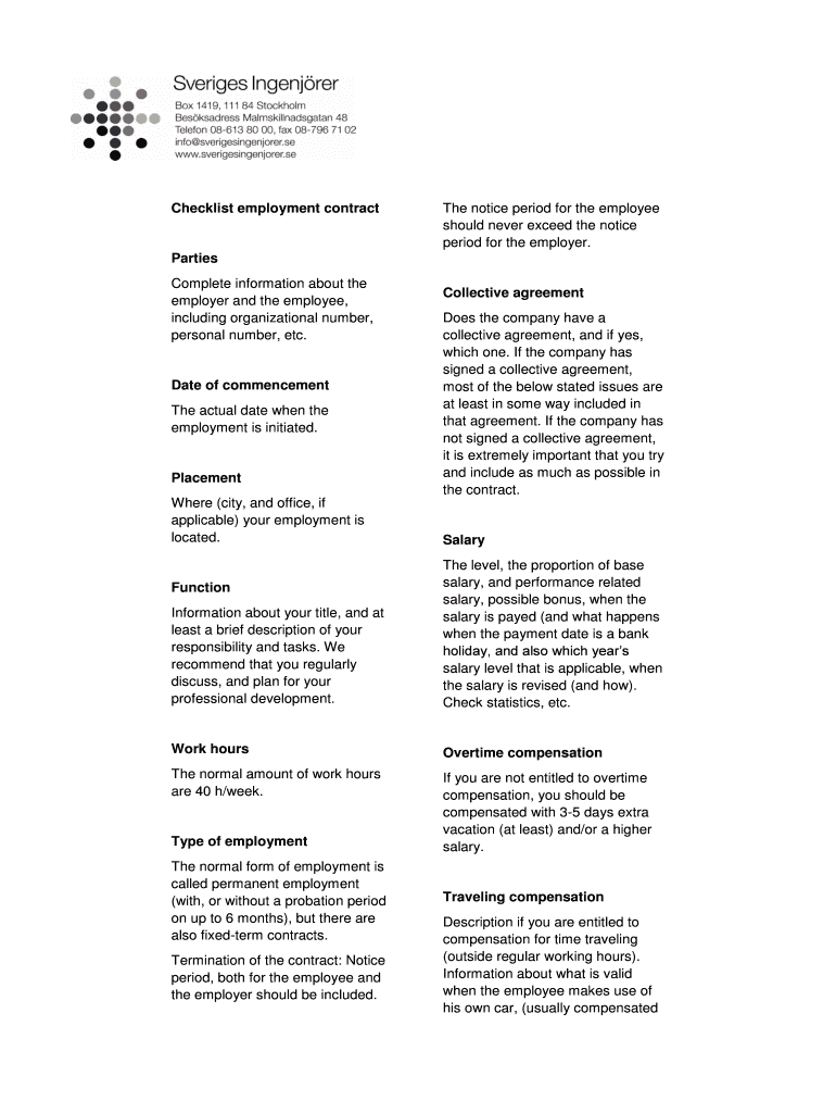 Fillable Online Checklist employment contract Fax Email Print - pdfFiller