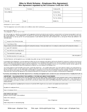 Fillable Online Bike to Work Scheme - Employee Hire Agreement Fax Email ...