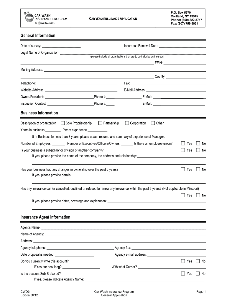 Fillable Online Car Wash bApplicationb - McNeil amp Company Fax Email ...