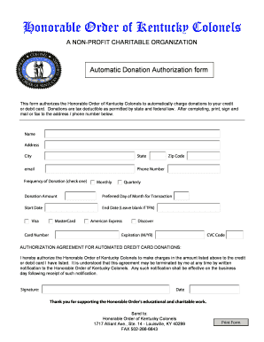 Fillable Online kycolonels Credit/Debit Card Form - Honorable Order of ...