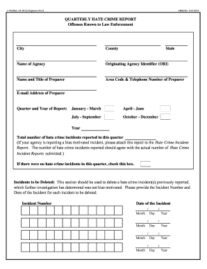 Fillable Online fbi QUARTERLY HATE CRIME REPORT Offenses Known to Law ...