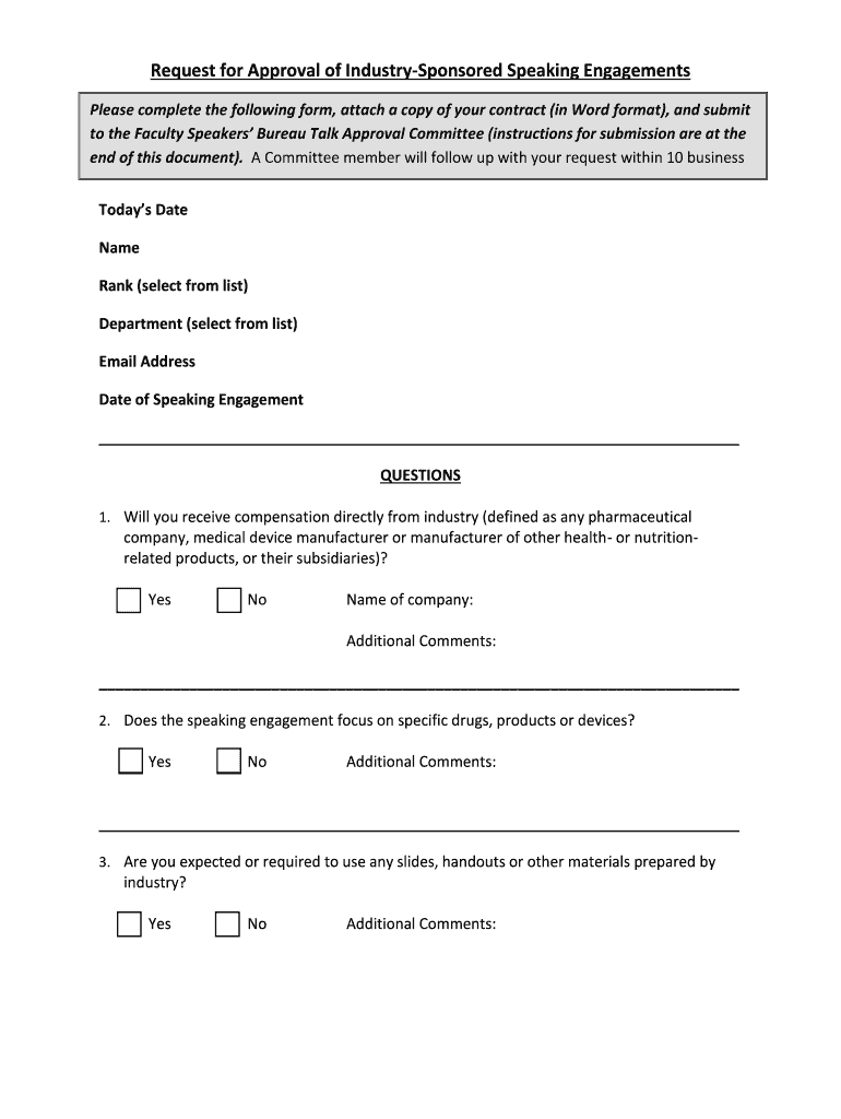Fillable Online ucdenver Industry Talk Approval Form - University of Colorado Denver Fax Email ...