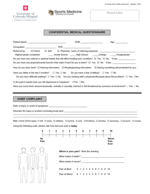 Fillable Online ucdenver CU Sports Clinic Health Assessment Updated ...