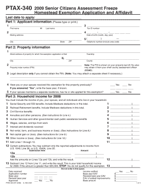 Fillable Online PTAX-340 2009 Senior Citizens Assessment Freeze ...