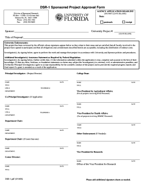 Fillable Online crec ifas ufl DSR-1 Sponsored Project Approval Form (Signature Sheet PDF) - crec ...