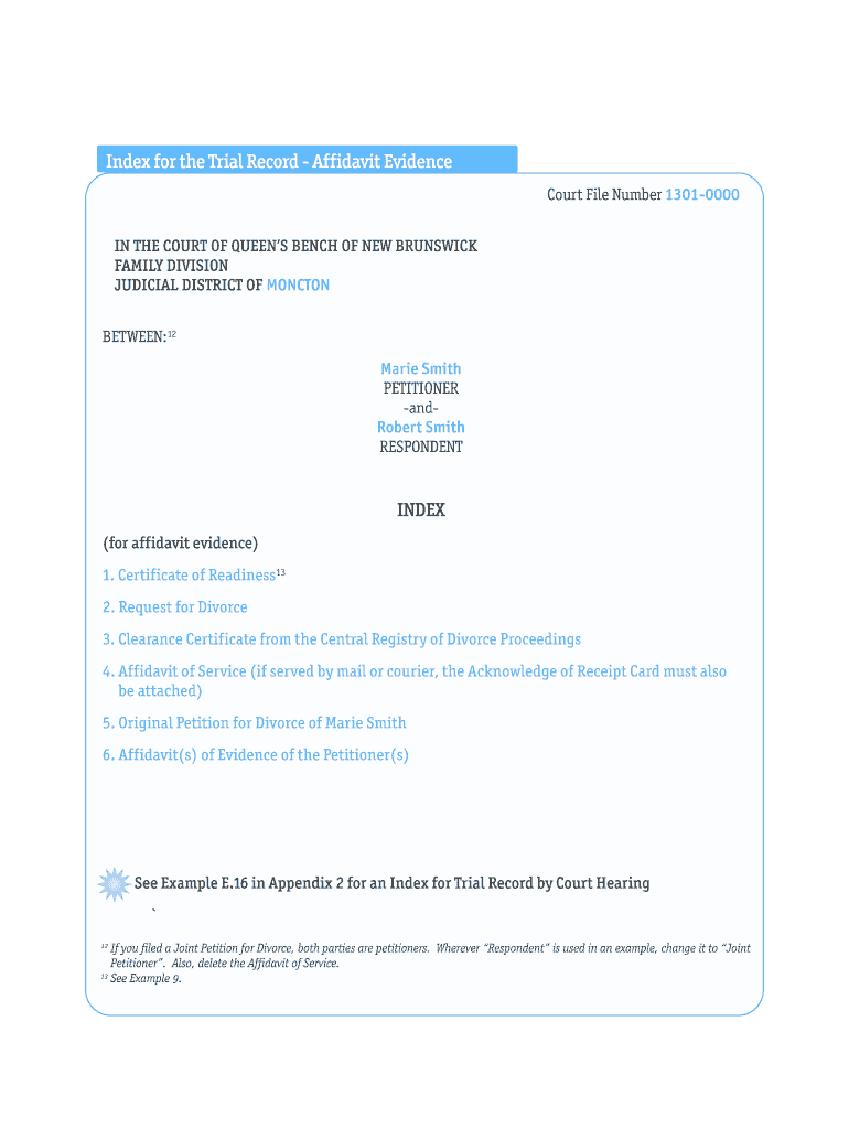 Fillable Online Index for the Trial Record - Affidavit Evidence Fax ...