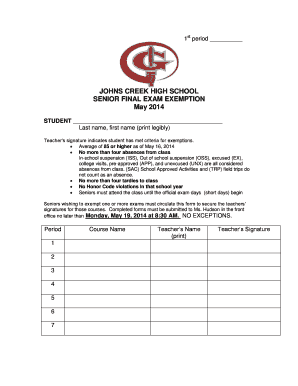 Fillable Online JOHNS CREEK HIGH SCHOOL SENIOR FINAL EXAM EXEMPTION bb ...