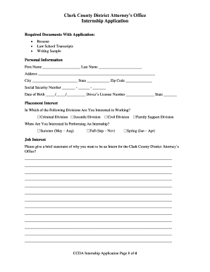Fillable Online clarkcountynv Summer Intern Form - Clark County Nevada ...