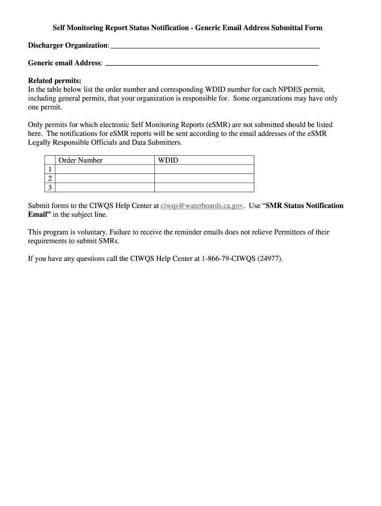 Fillable Online waterboards ca Self Monitoring Report Status ...
