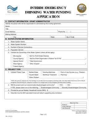 Fillable Online waterboards ca Interim emergency drinking water funding application - State ...