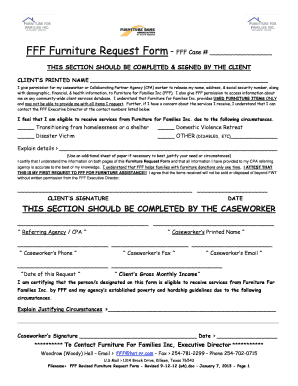Fillable Online FFF Furniture Request Form - Furniture For Families Fax ...