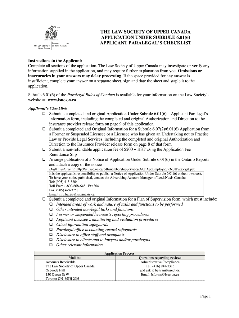 Fillable Online rc lsuc on THE LAW SOCIETY OF UPPER CANADA APPLICATION ...