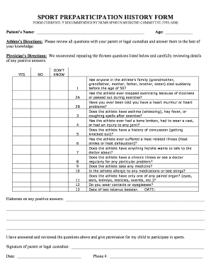 Fillable Online SPORT PREPARTICIPATION HISTORY FORM - Granville County Schools Fax Email Print ...