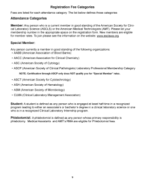 Fillable Online Registration Fee Categories Attendance Categories ...