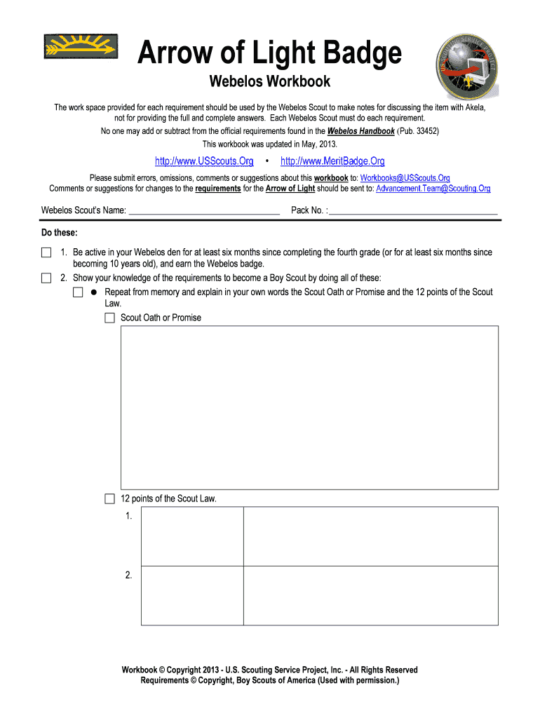 Fillable Online usscouts Arrow of Light Badge - Us Scouting Service Project Inc Fax Email Print ...