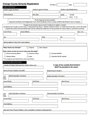 Fillable Online Registration Information Form - Orange County Schools ...