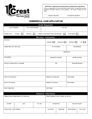Fillable Online COMMERCIAL LOAN APPLICATION - Crest Savings Bank Fax ...