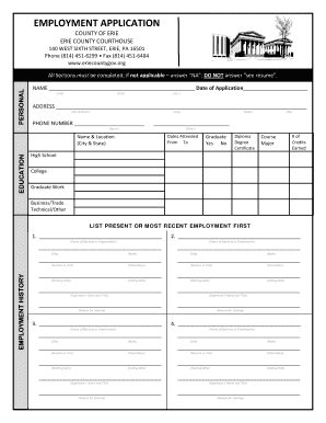 Fillable Online eriecountygov EMPLOYMENT APPLICATION - Erie County ...